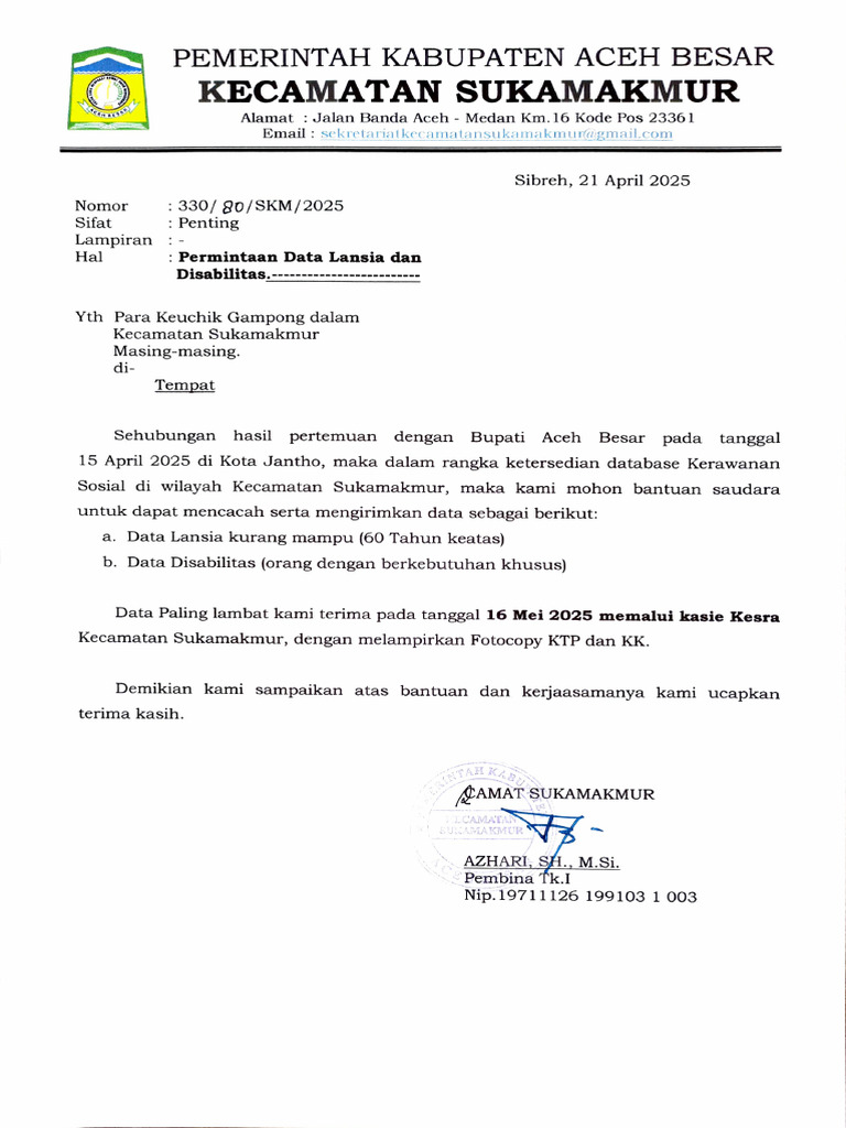 Permintaan Data Lansia dan Disabilitas | PDF