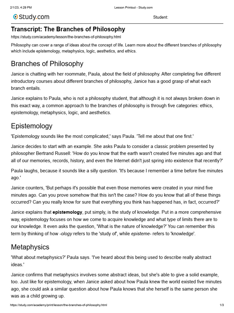 The Branches of Philosophy | PDF | Epistemology | Logic