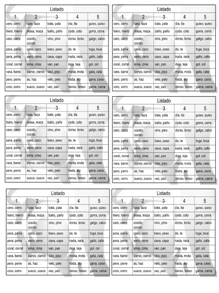 JUEGO - BINGO DE FONEMAS (Palabras) | PDF