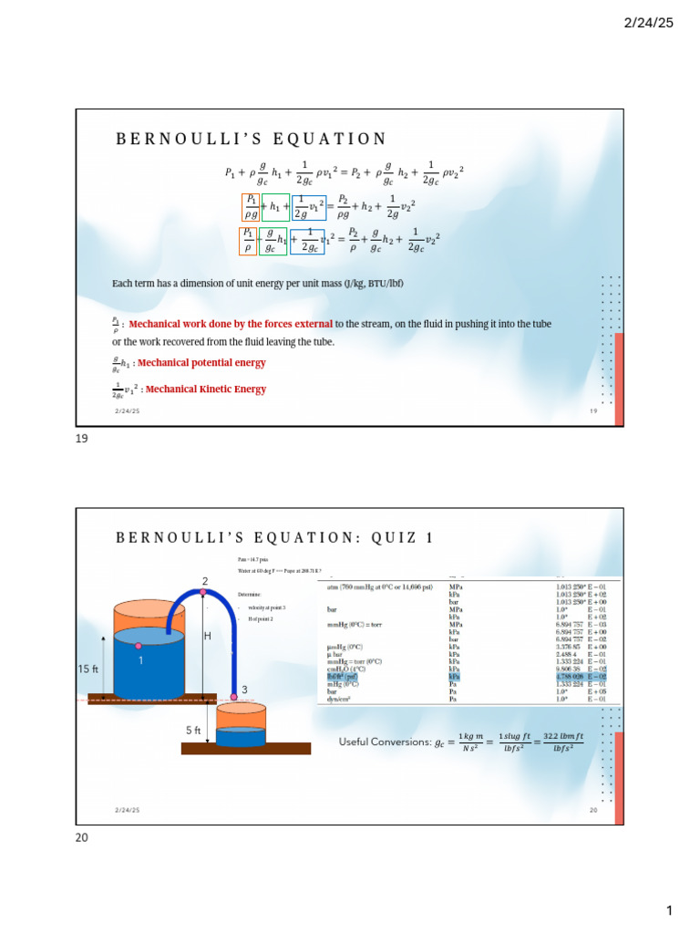 Bernoulli's Equation: Quiz & Concepts | PDF | Fluid Dynamics | Physics