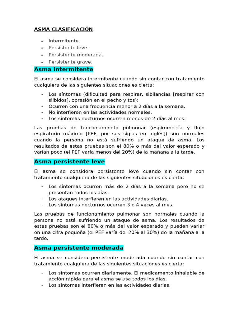 Asma Clasificación | PDF | Asma | Neumología