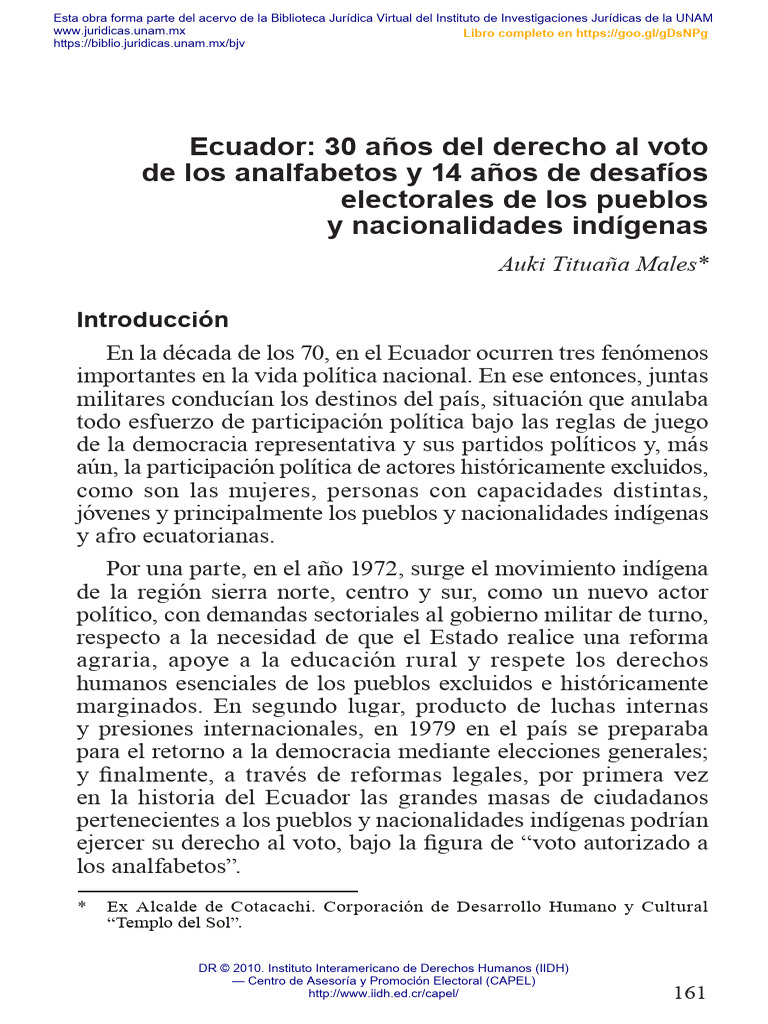 Lectura El Voto Indígena | PDF | Ecuador | Democracia