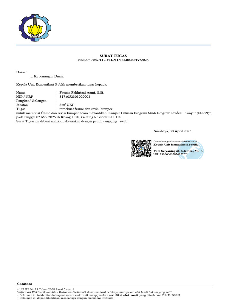 7087 STugas Membuat Frame Dan Revisi Bumper Acara Pelantikan Insinyur ...