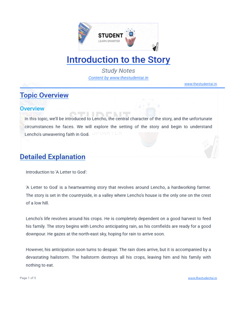 Introduction To The Story Study Notes | PDF | Faith | Psychological ...