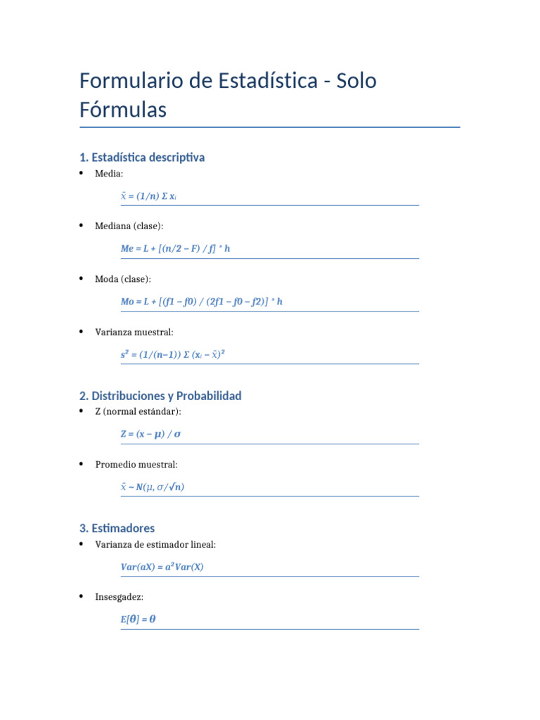 Estadistica Solo Formulas | PDF