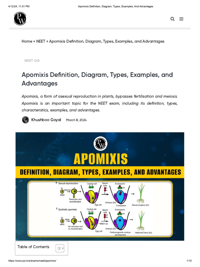 Apomixis Definition, Diagram, Types, Examples, and Advantages | PDF ...