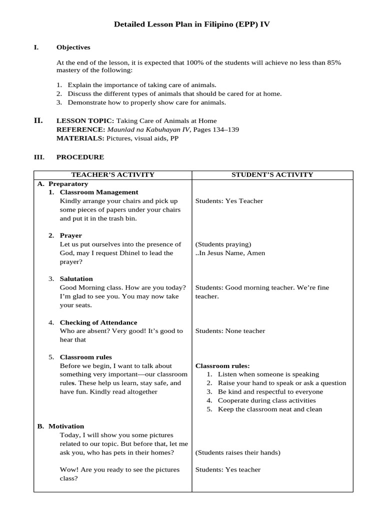 Lesson Plan: Caring for Home Animals | PDF | Pet | Lesson Plan