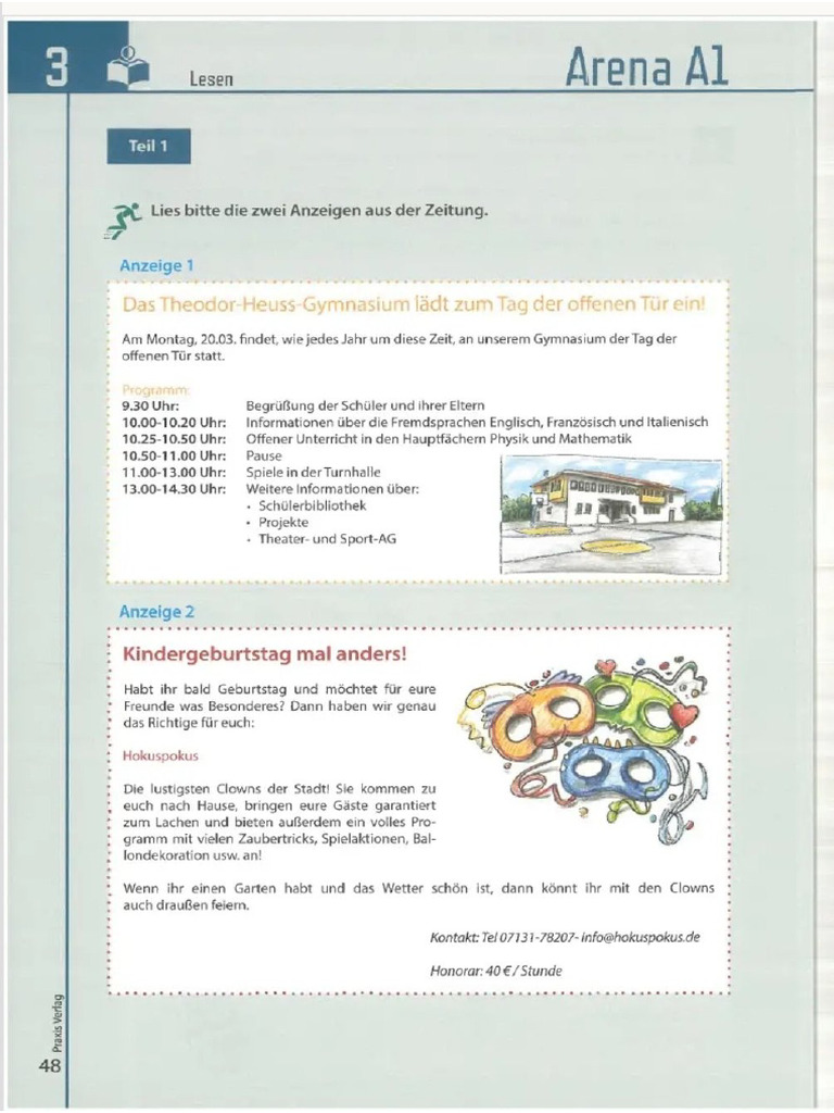 Arena A1 Lesen 3 | PDF