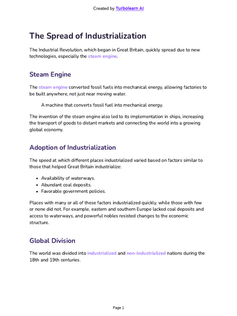 The Spread of Industrialization: Steam Engine | PDF | Industrialisation ...