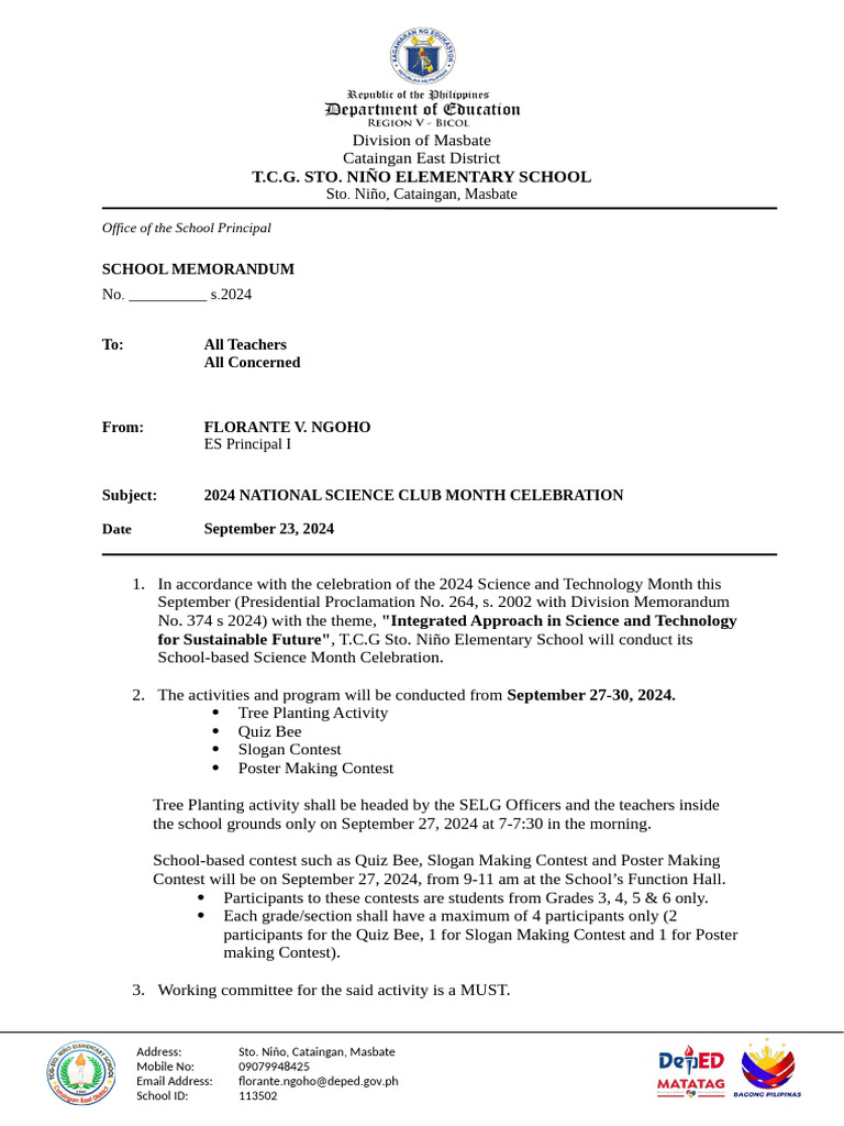 Sample Sci Month Celeb Memo | PDF