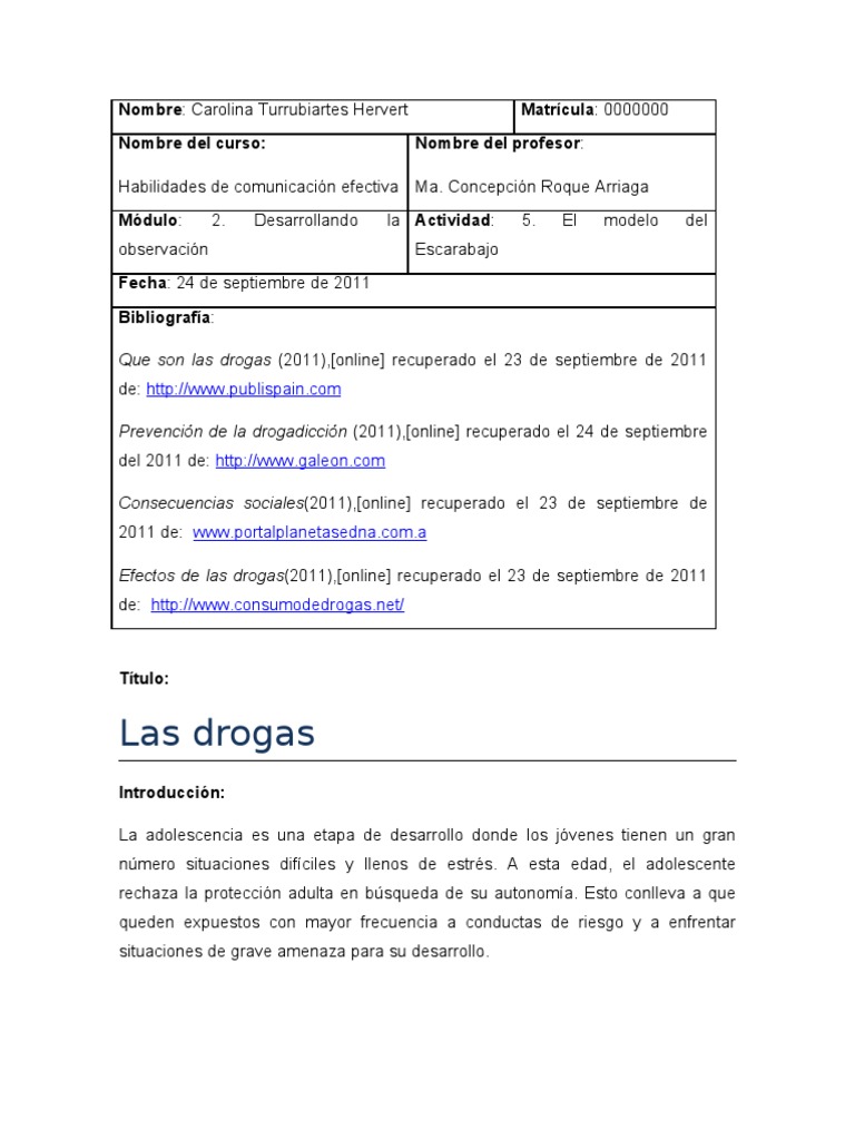 Ensayo Las Drogas | PDF | La dependencia de sustancias | Drogas