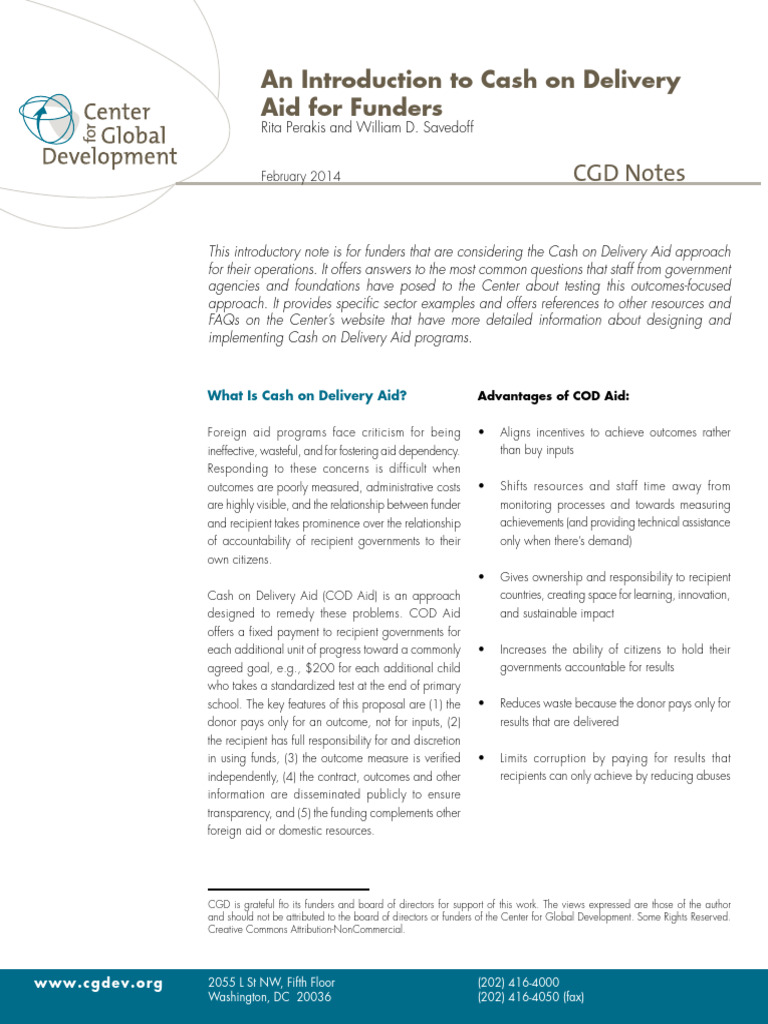 Introduction Cash On Delivery Aid Funders | PDF | Aids | Deforestation
