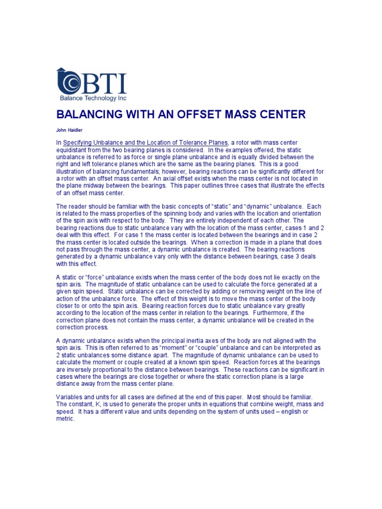 Offset Mass Centers | PDF | Speed | Force