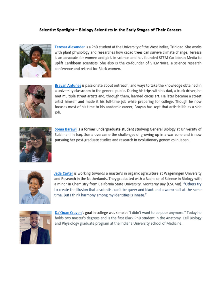 Scientist Spotlight - First Stage | PDF | Science | Biology