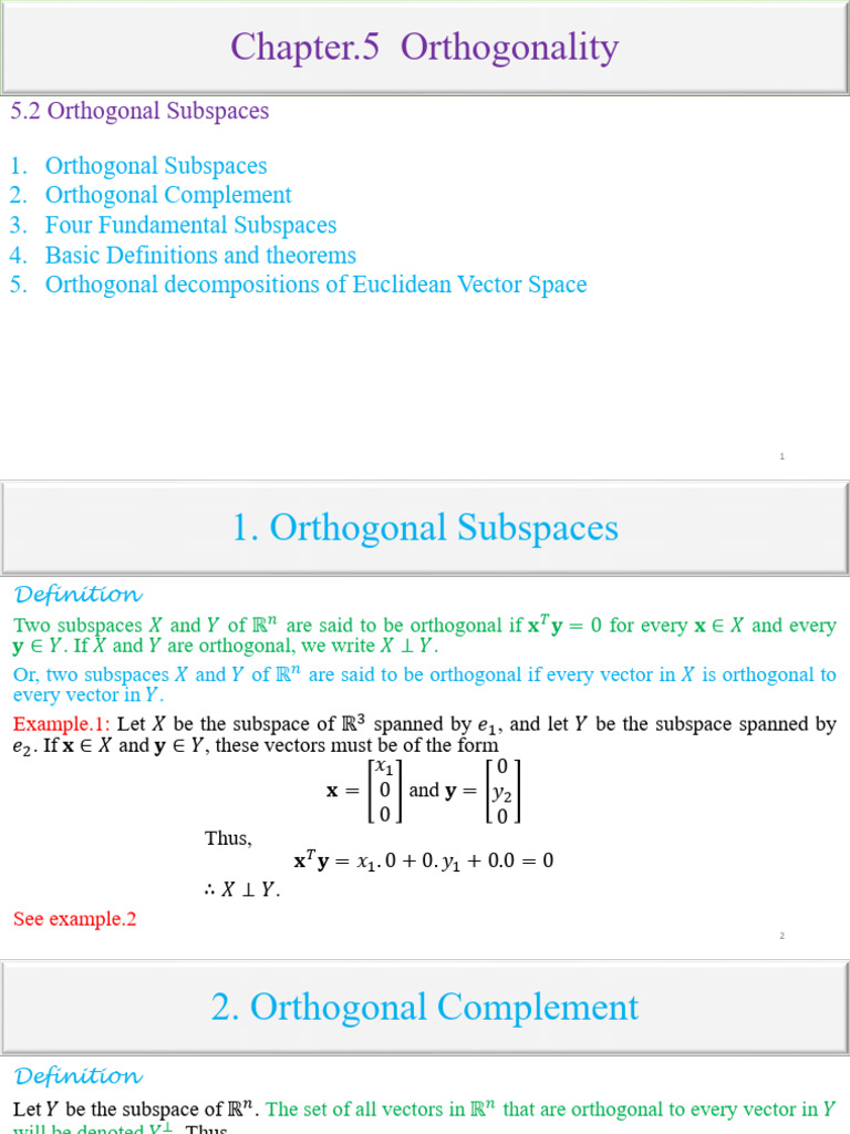 5.2 Orthogonal Subspaces | PDF | Linear Subspace | Abstract Algebra