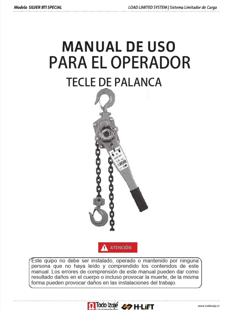 PDF Todo Izaje Tecles Manual para Uso Del Operador Polipasto Palanca LH A 1362992 - Compress ...