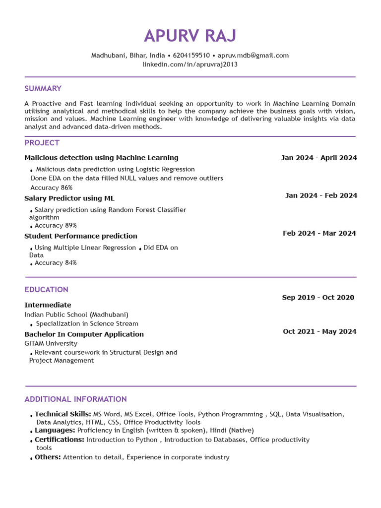 Apurv Raj Updated Resume | PDF