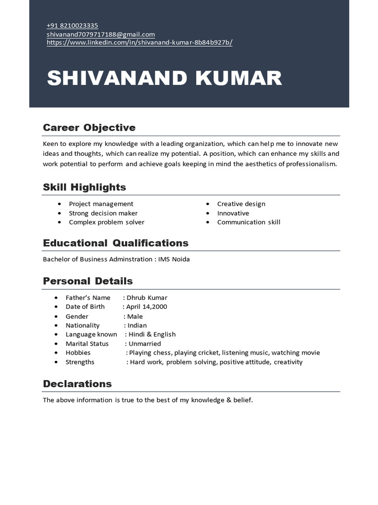 Shivanand Kumar Resume | PDF