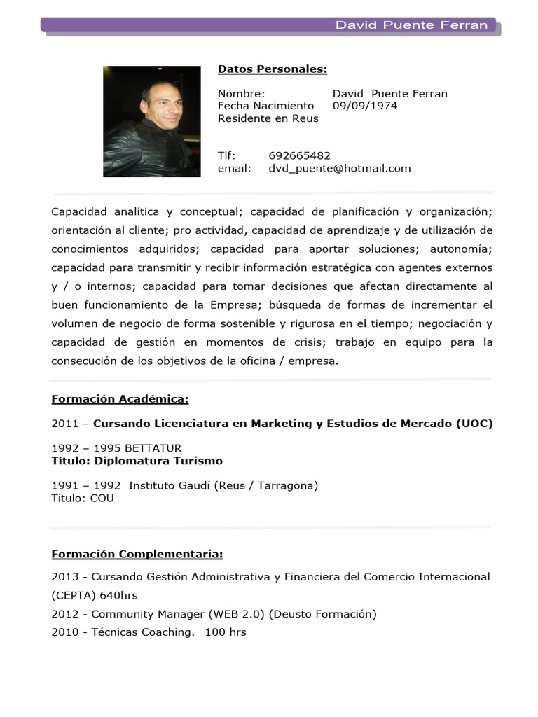 CV David Puente Ferran | PDF | Hotel | Business