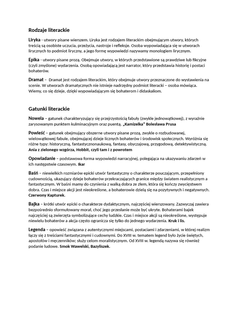 Rodzaje Literackie | PDF