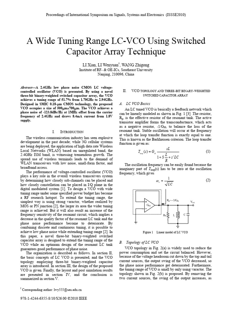 Wide Tuning LC-VCO with Switched Capacitors | PDF | Mosfet | Electronic ...