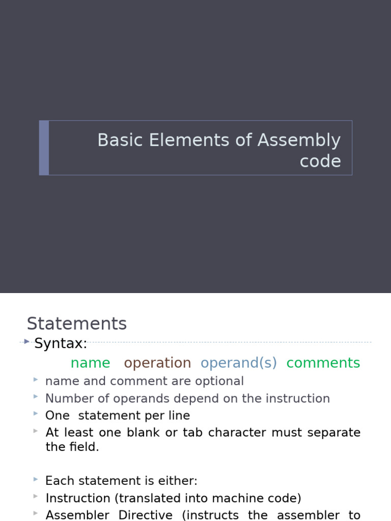 Basic Elements of Assembly | PDF | Assembly Language | Computing