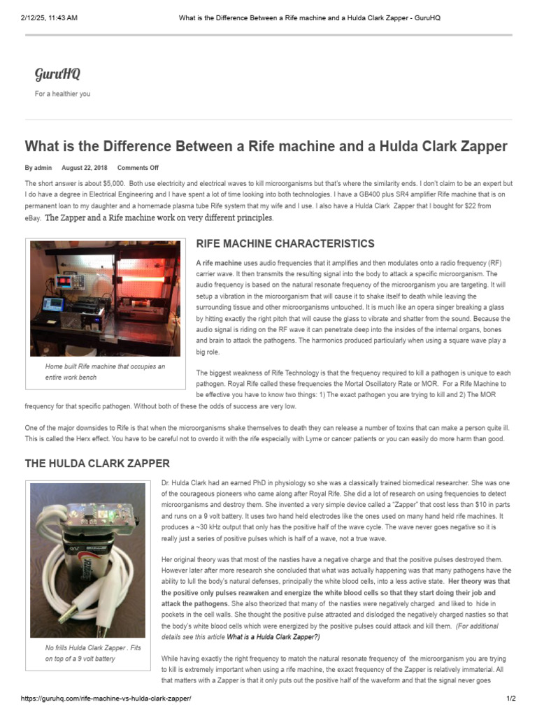 What Is The Difference Between A Rife Machine and A Hulda Clark Zapper - GuruHQ | PDF ...