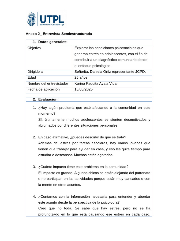 Entrevista Semiestructurada | PDF | Sicología | Estrés (biología)