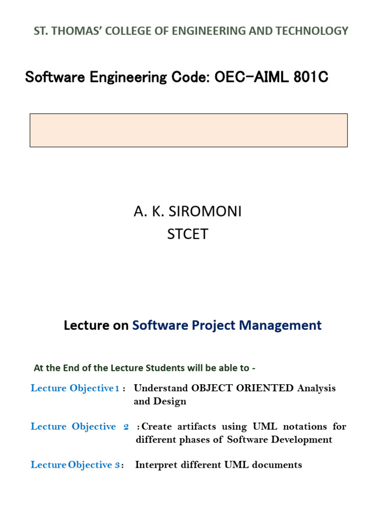Software Engineering Code: OEC-AIML 801C: Unified Modeling Language (Uml) | PDF | Unified ...