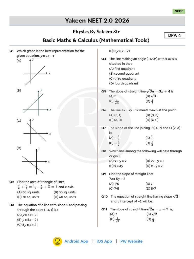 Basic Maths and Calculus (Mathematical Tools) DPP 04 (of Le | PDF | Elementary Geometry ...