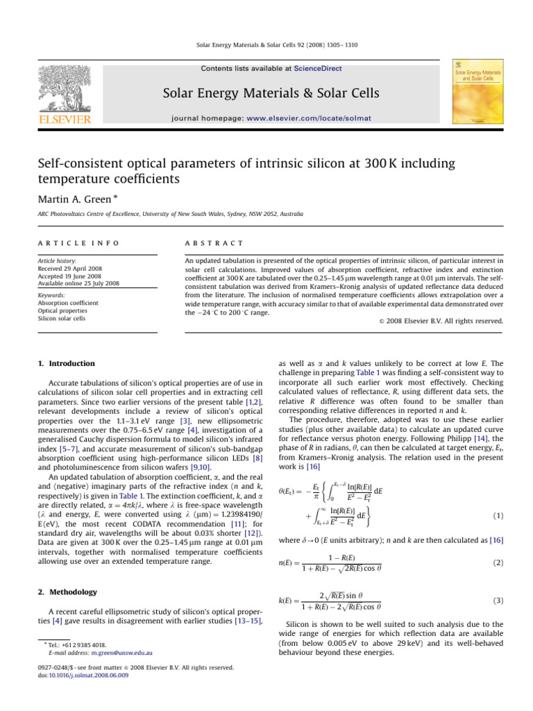 Optical Properties of Silicon at 300 K | PDF | Electronvolt ...