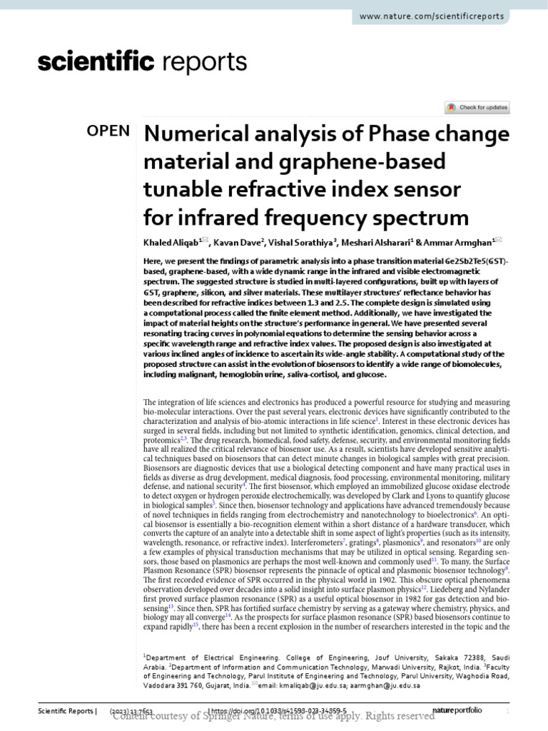 Graphene-Based Infrared Refractive Sensor | PDF | Surface Plasmon ...