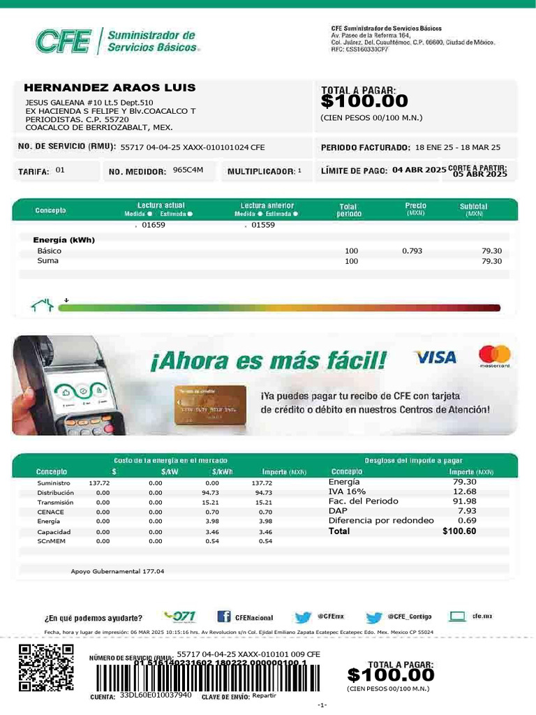 COMPROBANTE CFE | PDF