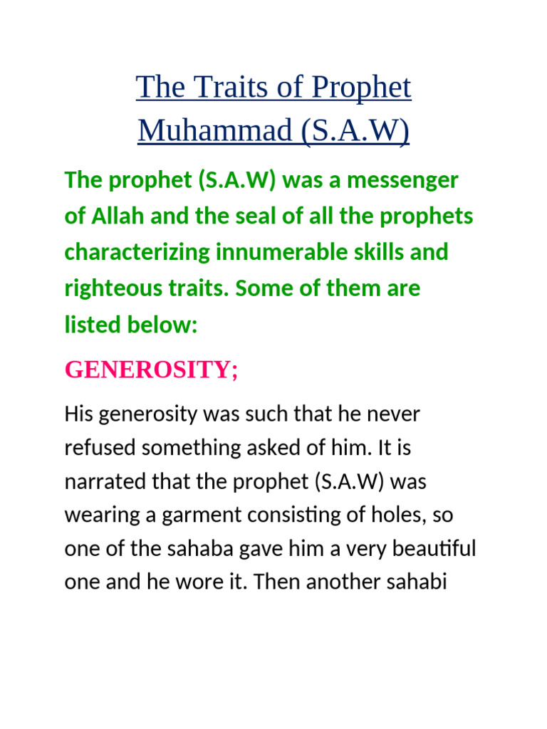 The Traits of Prophet Muhammad | PDF | Islamic Belief And Doctrine ...