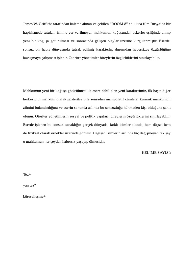 Room8 Kısa Film Analiz | PDF
