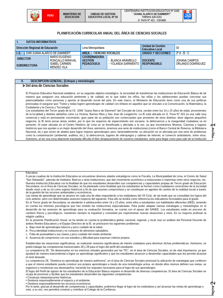 Planificación Anual 2° CCSS-2025 | PDF | Sustentabilidad | Aprendizaje