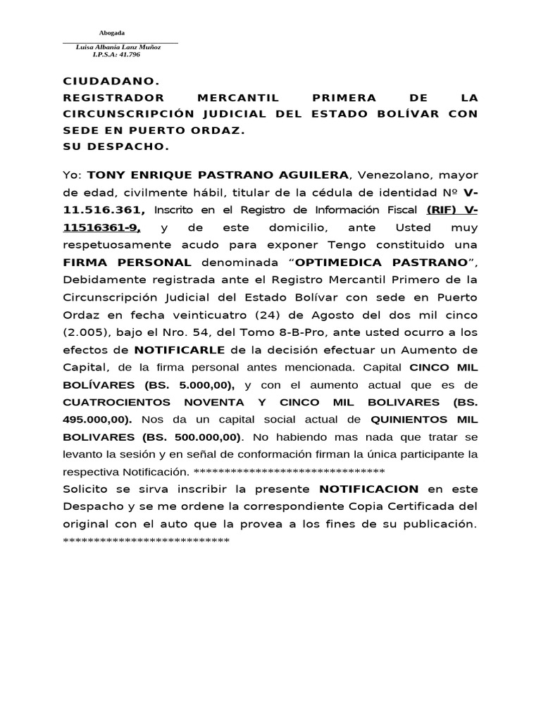 Notificacion F. P. Optimedica Pastrano | PDF