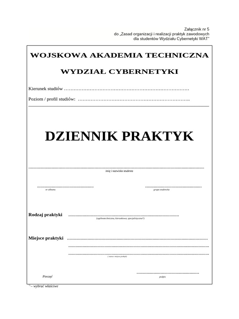 Zalacznik NR 5 Dziennik Praktyki | PDF