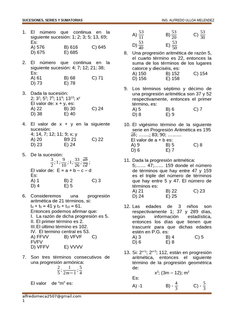 SUCESIONES SERIES Y SUMATORIAS | PDF | Matemáticas | Análisis matemático