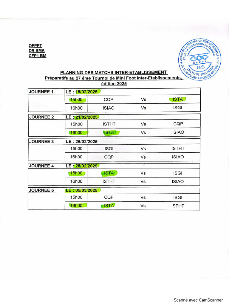 Planning Des Matchs | PDF