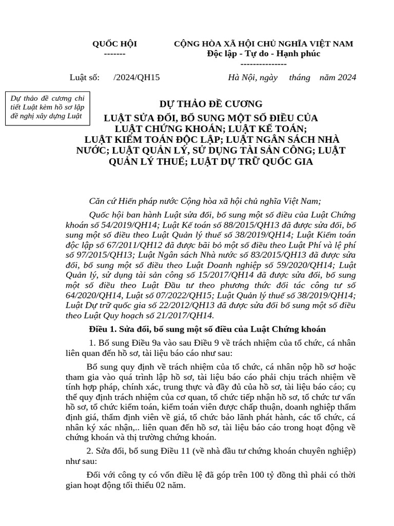 Du Thao de Cuong Chi Tiet Luat | PDF