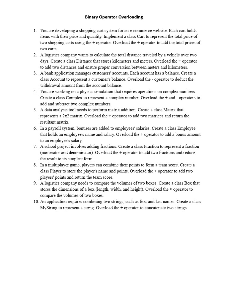 Binary Operator Overloading Updated | PDF