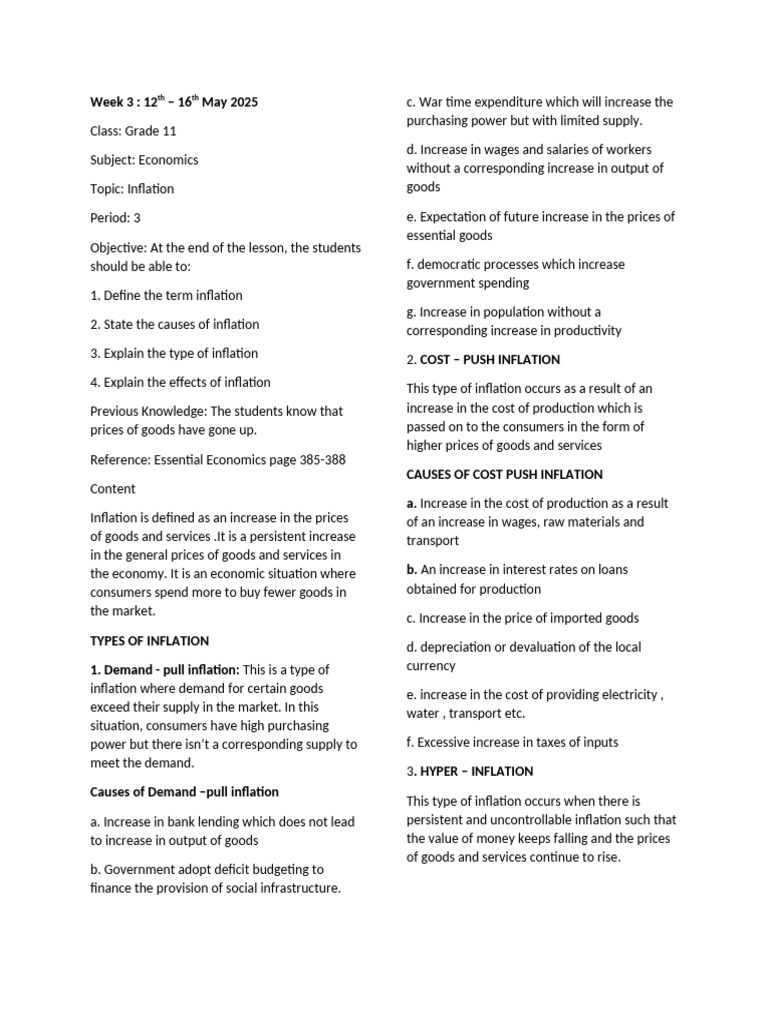Week 3 Grade 11 Inflation | PDF | Inflation | Deflation