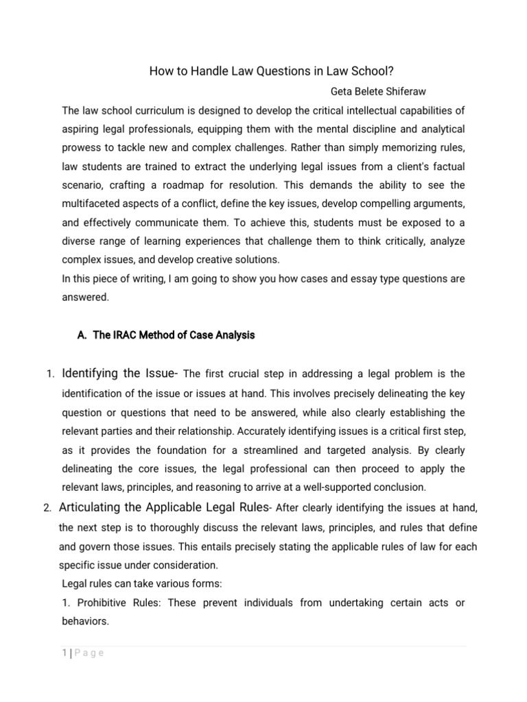 The IRAC Method of Case Analysis With Example Questions and Answers | PDF