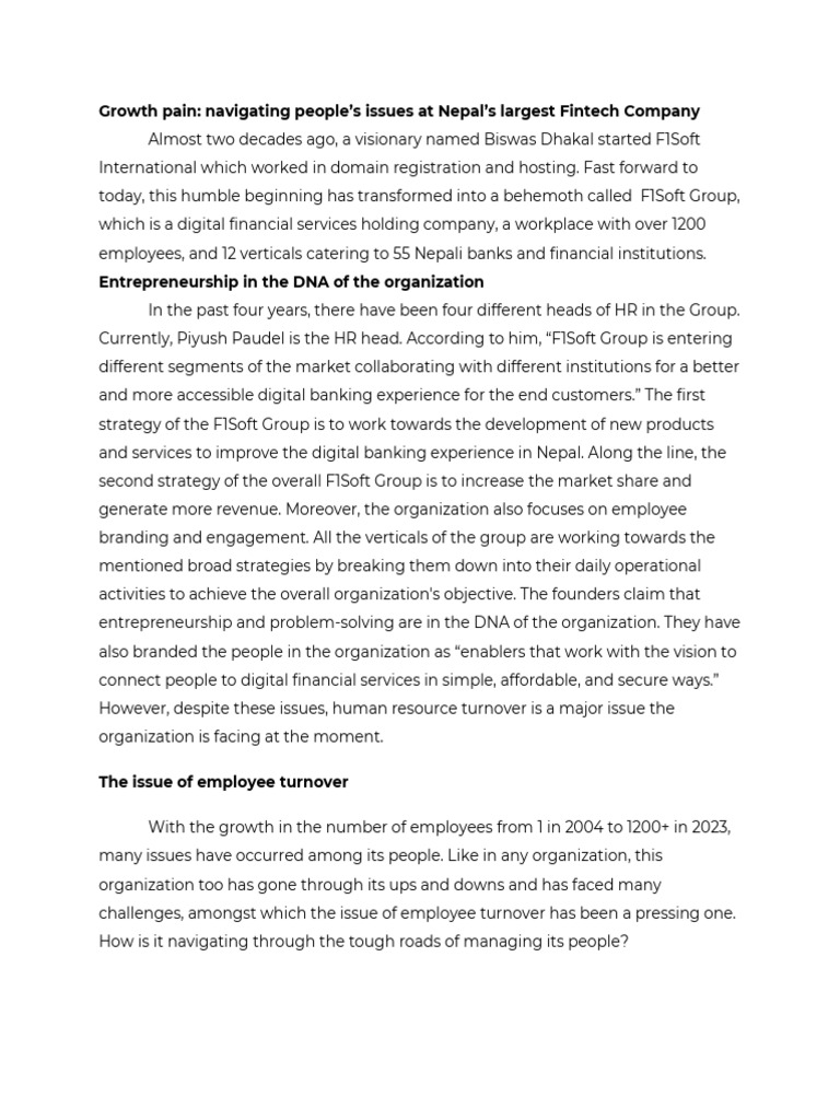 F1Soft's Employee Turnover Challenges | PDF | Turnover (Employment ...