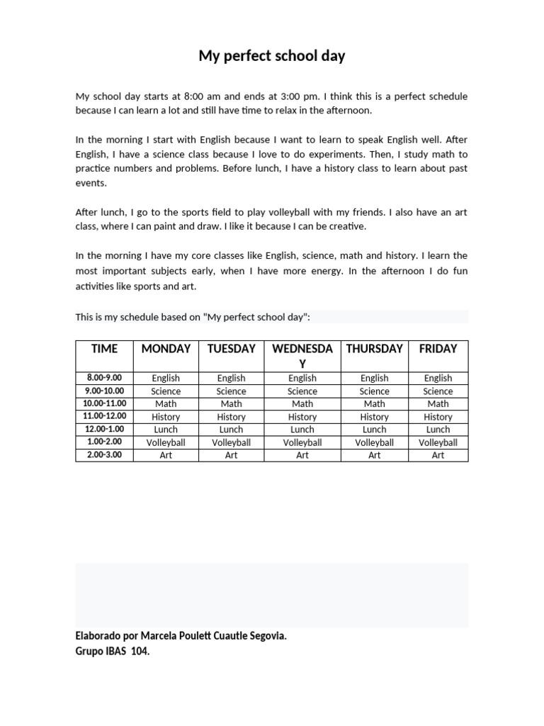 My Perfect Shool Day | PDF