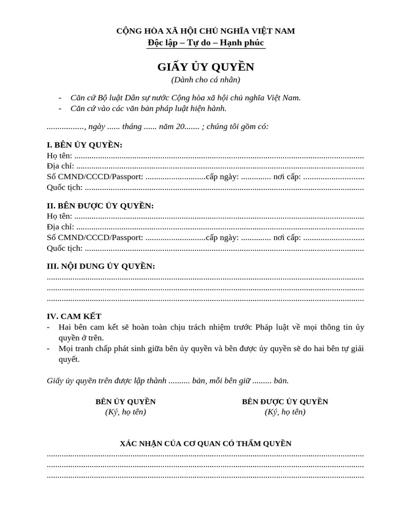 Giay Uy Quyen Canhan | PDF