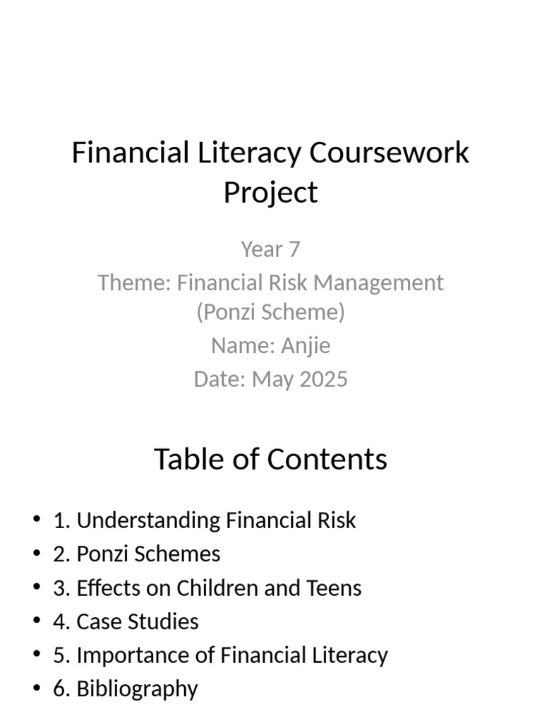 Financial Literacy Ponzi Scheme Project | PDF | Investing | Risk