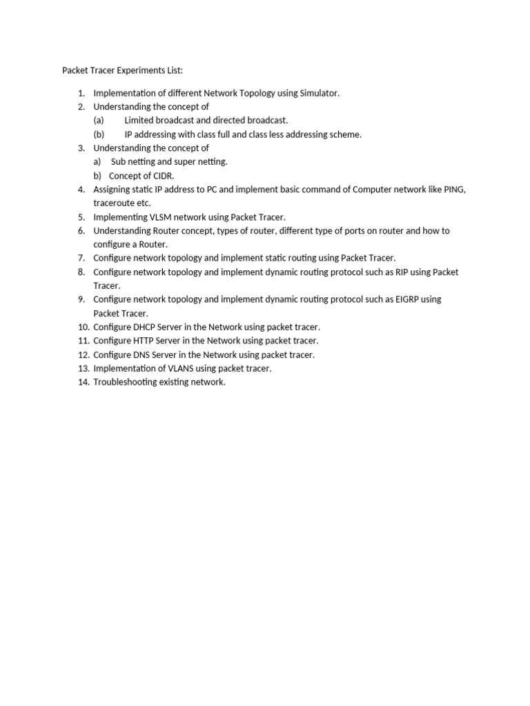 Experiment List Packate Tracer | PDF