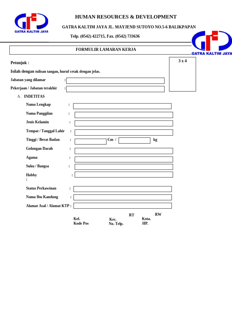 Formulir Lamaran Kerja Edit | PDF